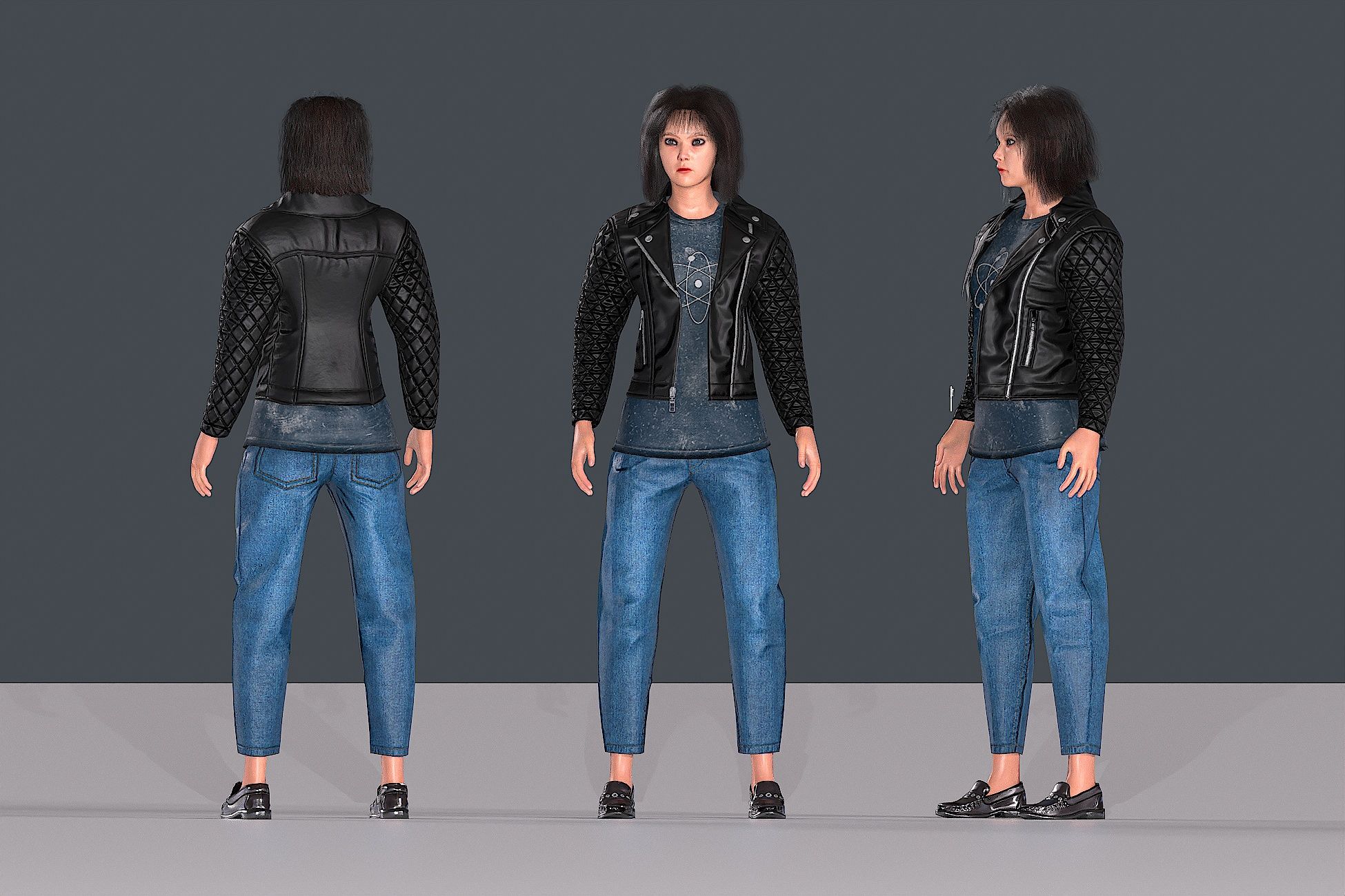 Asian girl in leather jacket and blue jeans | Characters | Unity Asset ...