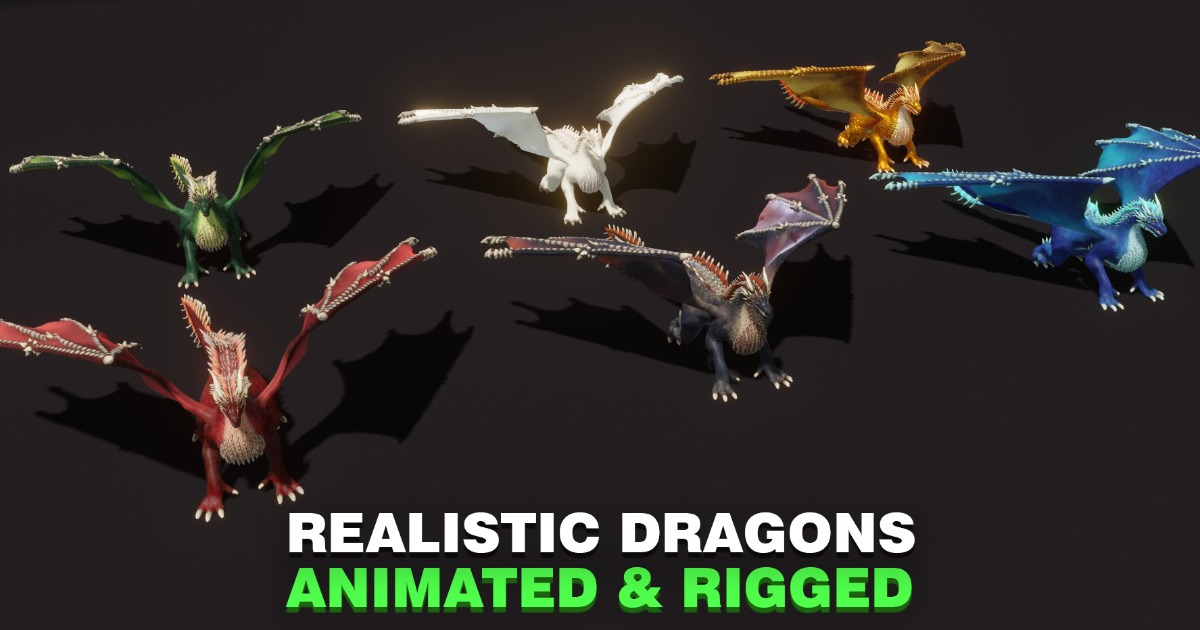 Realistic Animated Dragons 3d Model Pack (Low-Poly, Game-Ready ...