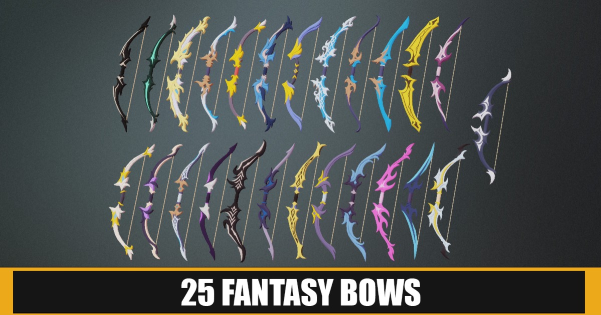 Low Poly Fantasy Bow Pack 25x Mobile/PC | 3D Weapons | Unity Asset Store