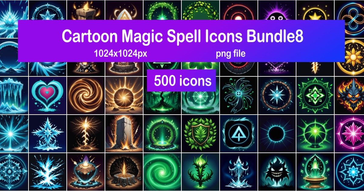 Cartoon Magic Spell Icons Bundle8 | 2D Icons | Unity Asset Store
