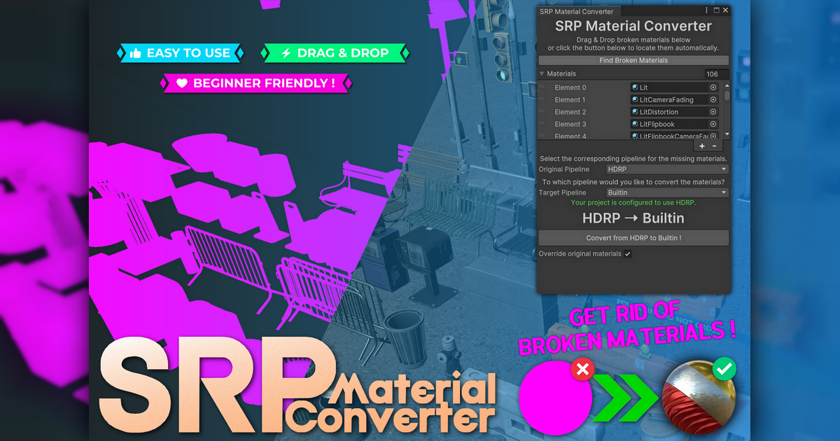 SRP Material Converter - HDRP to URP, HDRP to Built-in & more ! | Utilities Tools | Unity Asset ...