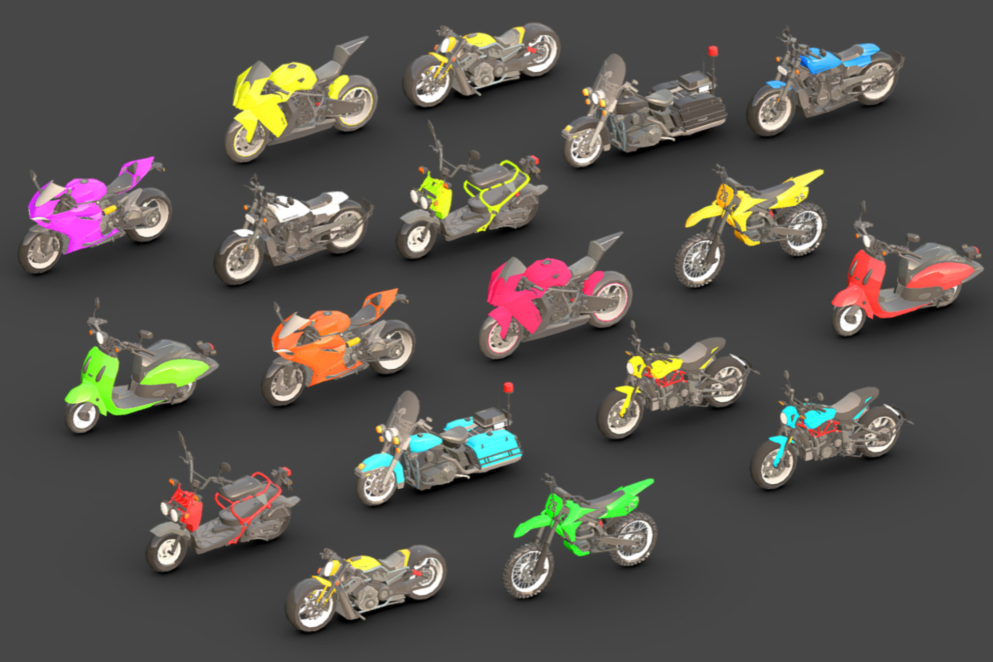 Motorbikes Pack Low-Poly | 3D Land | Unity Asset Store