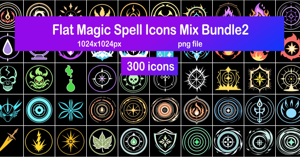 Flat Magic Spell Icons Mix Bundle2 | 2D Icons | Unity Asset Store