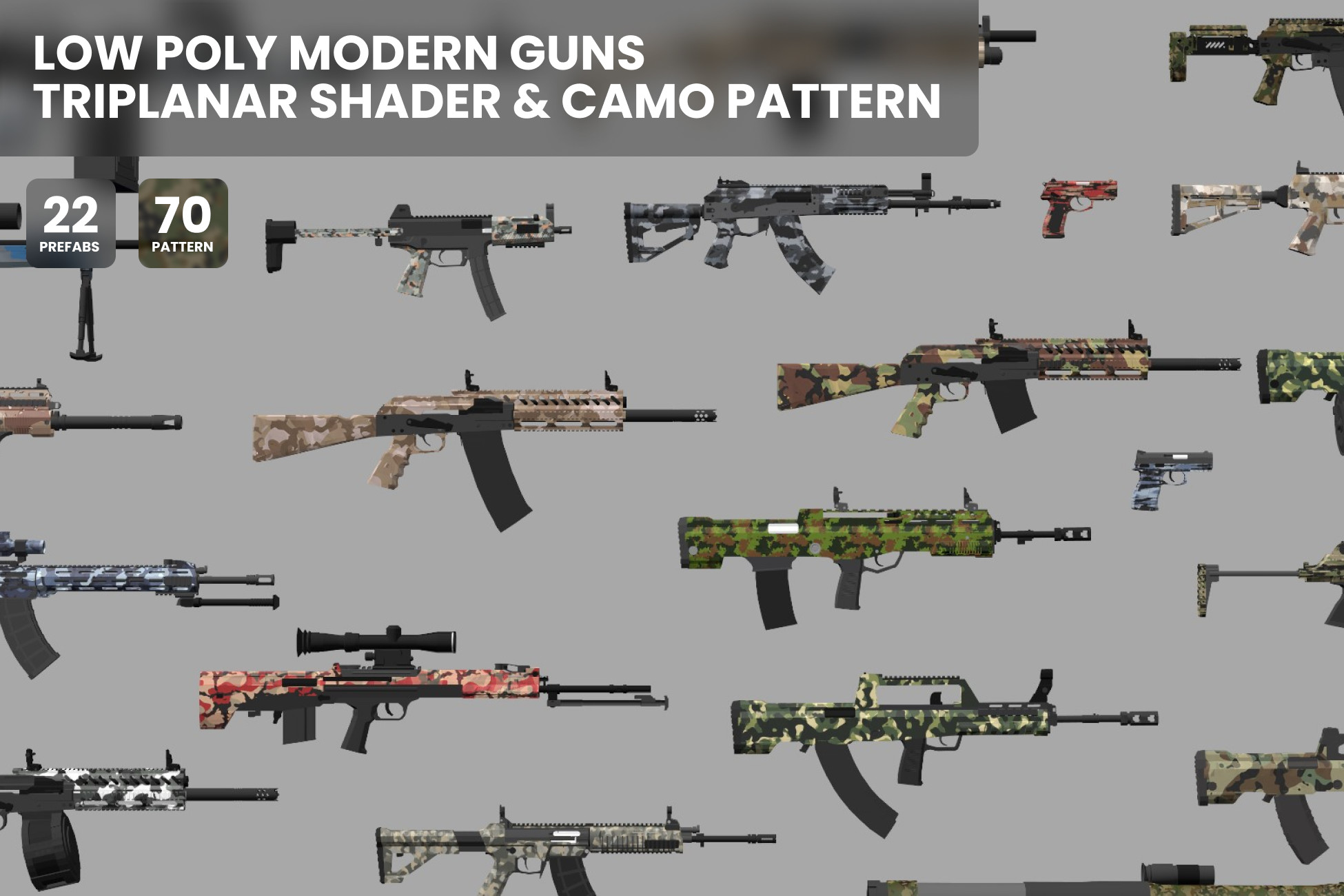 Low Poly Modern Guns + 70 Camo Pack + Triplanar Shader | 3D 枪支 | Unity ...