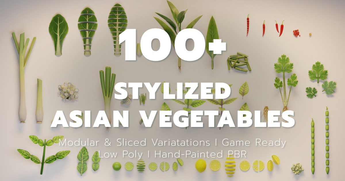Stylized Asian Vegetable 3D Model Pack – Modular Low Poly Set | 3D Food ...