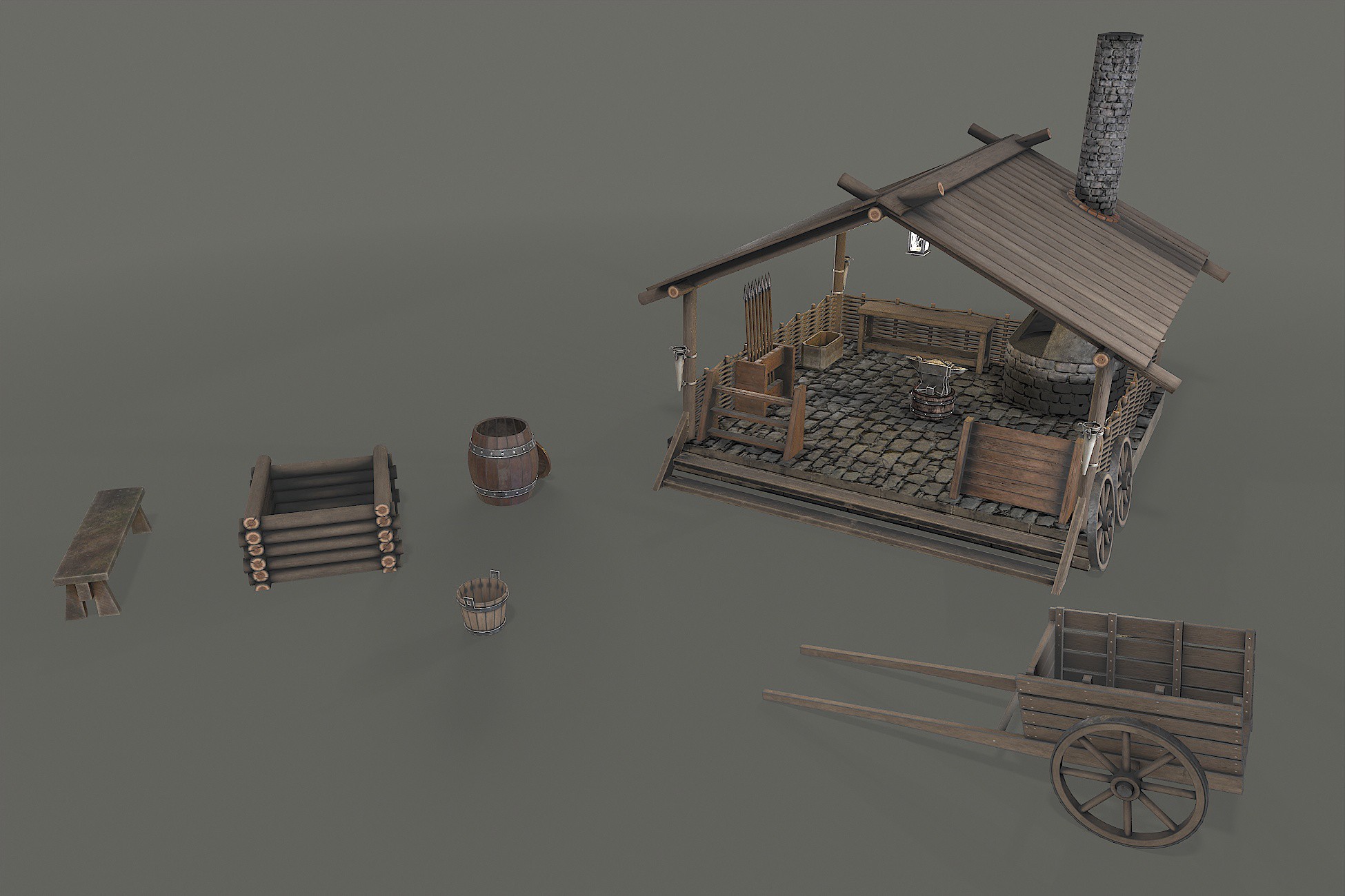 Medieval forge with accessories | 3D Historic | Unity Asset Store