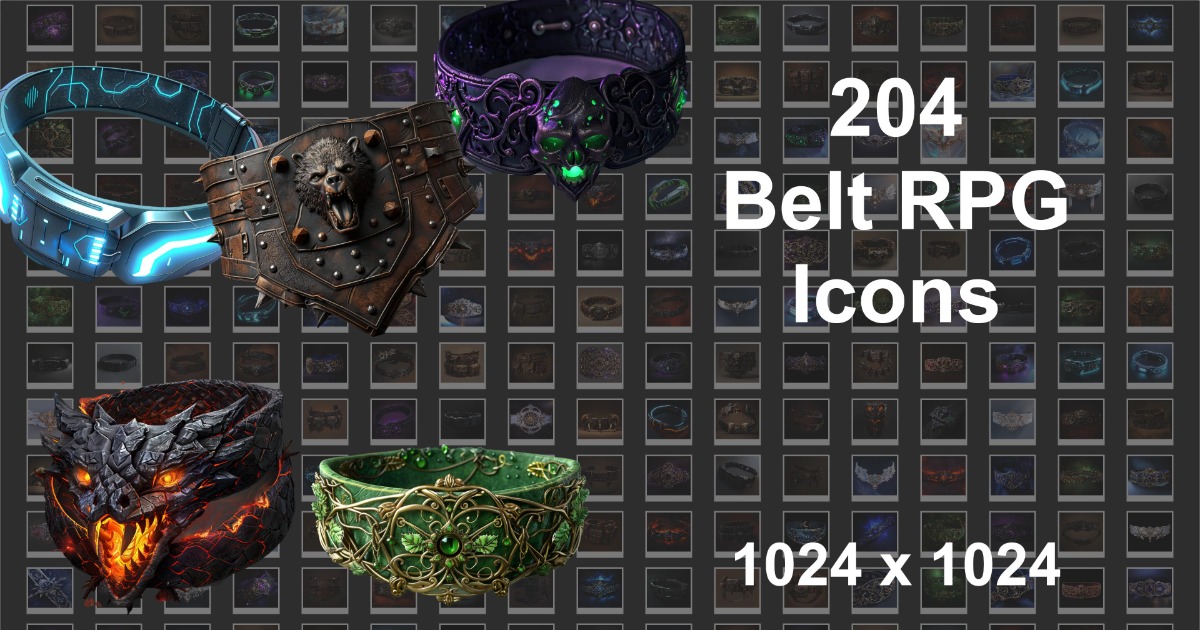 204 Fantasy Belt RPG Icons Pack | 2D Icons | Unity Asset Store