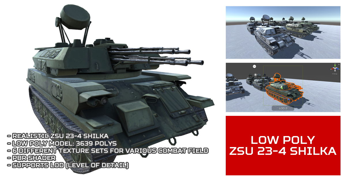 Low Poly ZSU 23-4 Shilka | 3D 지상 | Unity Asset Store