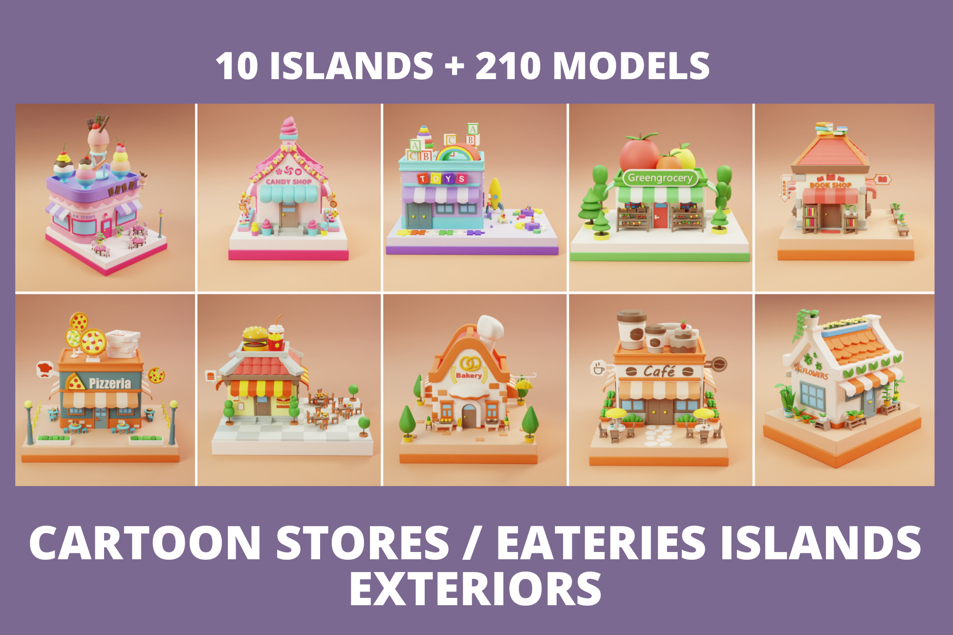 Cartoon Stores / Eateries Islands Exteriors | 3D Exterior | Unity Asset ...