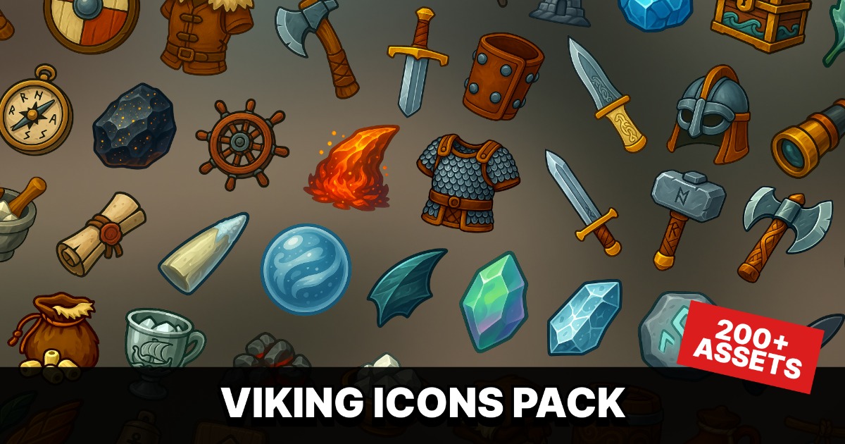 Viking Themed Game Icons Pack – Weapons, Tools, Resources & UI Elements ...