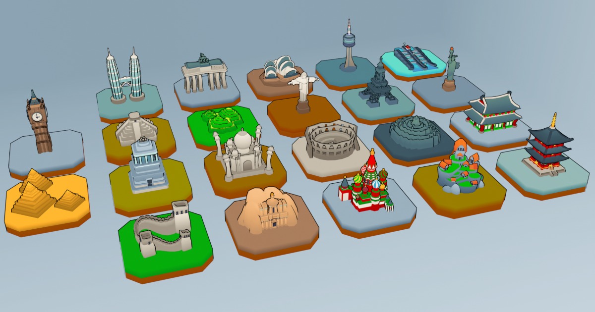 Landmarks Full Pack: Toon World Low Poly (22 Sights) | 3D Urban | Unity ...