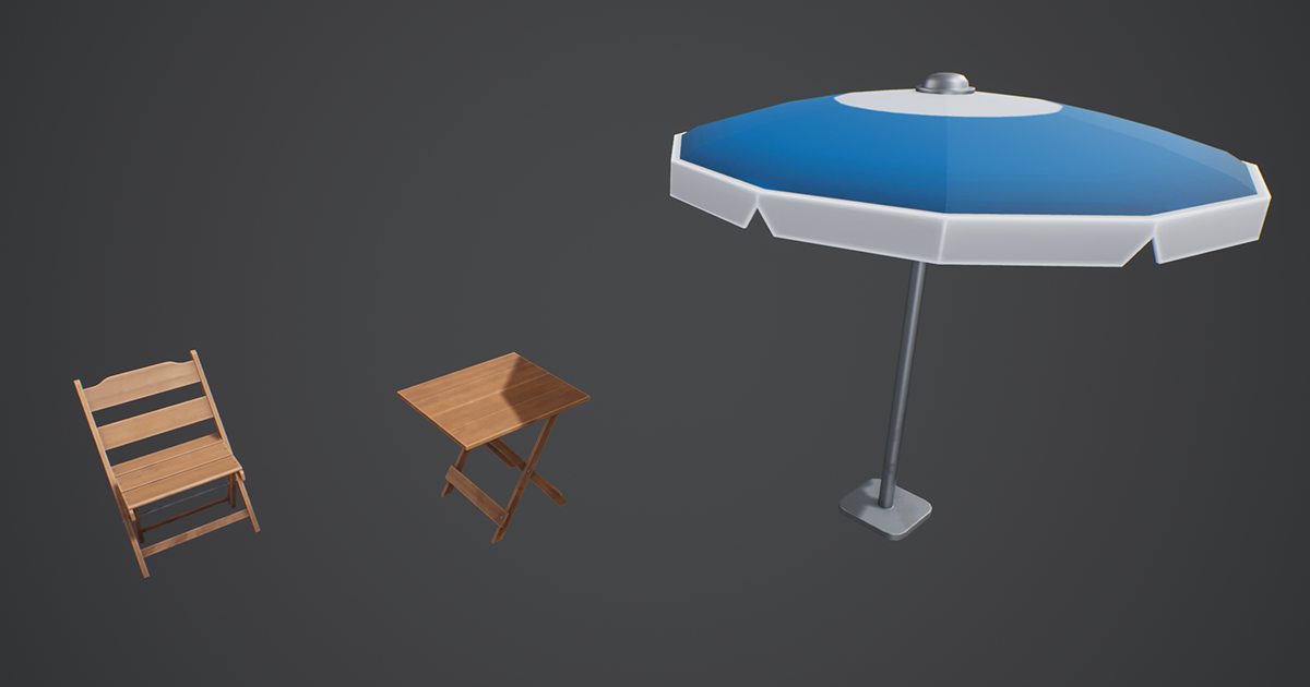 Stylized Chair/Table/Umbrella | 3D Exterior | Unity Asset Store