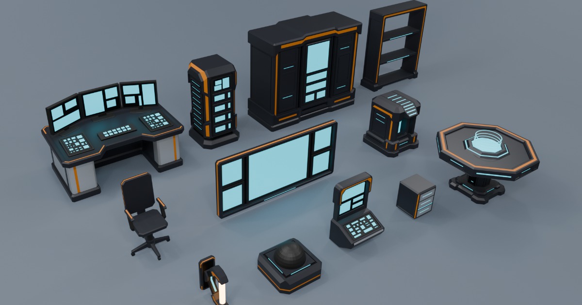 Low Poly Sci-Fi Control Room Pack C-001 | 3D Props | Unity Asset Store