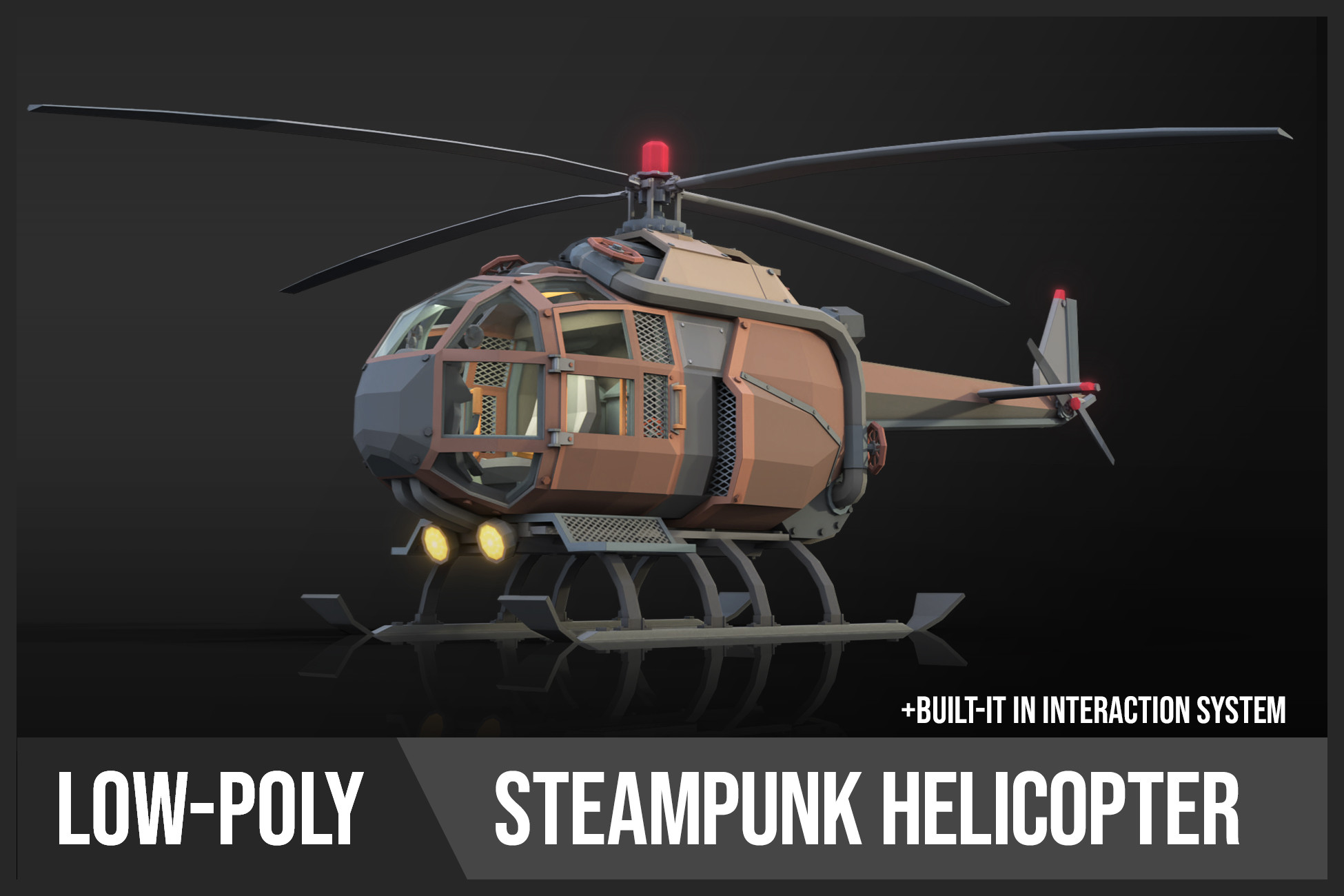 Low Poly SteamPunk Helicopter | 3D 飞机 | Unity Asset Store