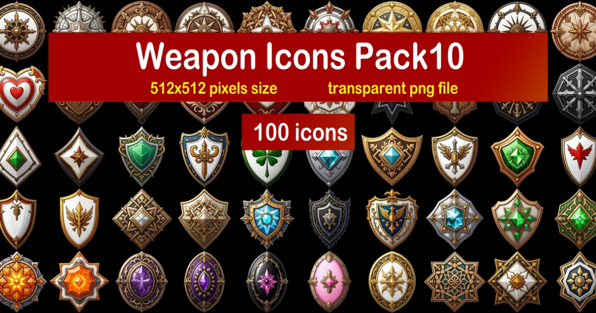 Weapon Icons Pack10 - Shield | 2D Icons | Unity Asset Store
