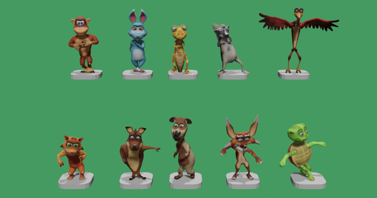 Toon Humanoid Animal Characters | 3D 10 Different Cute Characters ...