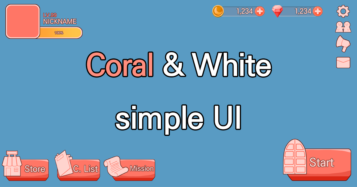 Coral & White simple UI | 2D 아이콘 | Unity Asset Store
