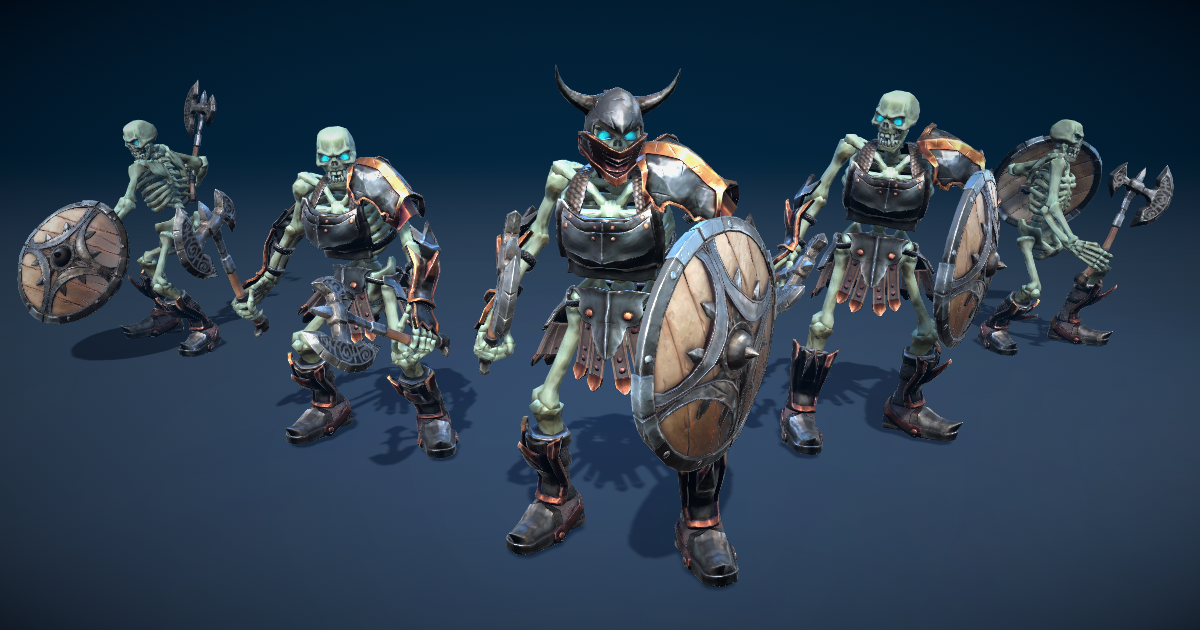 Skeleton Warrior With One-Handed Axe And Shield Tier2 | Characters ...