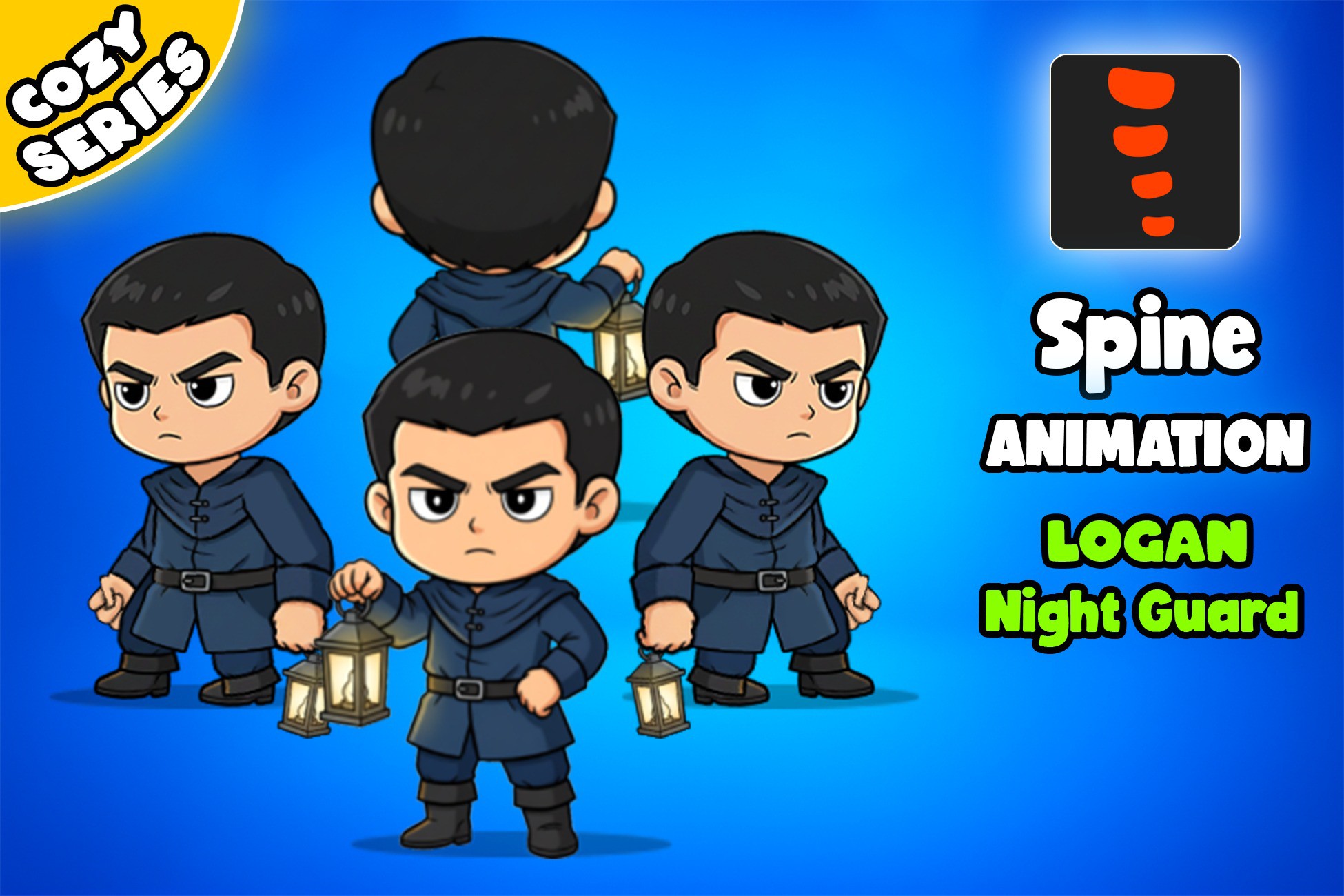 Logan Night Guard 2D Animated Spine Character (Cozy Series) | 2D ...