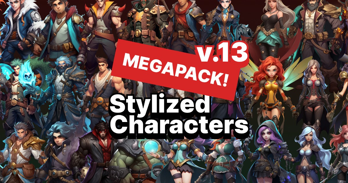 Unique fantasy cartoon stylized male and female characters drawn style ...