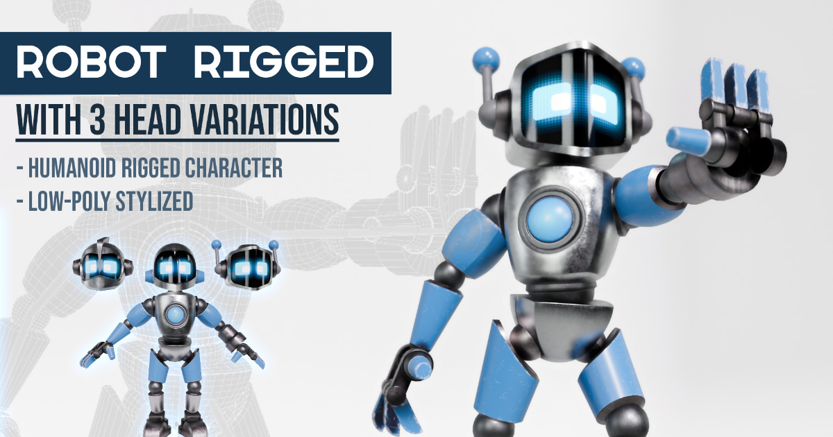 Stylized Rigged Robot with 3 Head variations | 3D Robots | Unity Asset ...