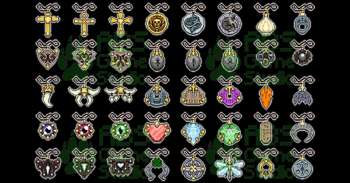 64 Unique Amulets Pixel Art #1 | 2D 图标 | Unity Asset Store
