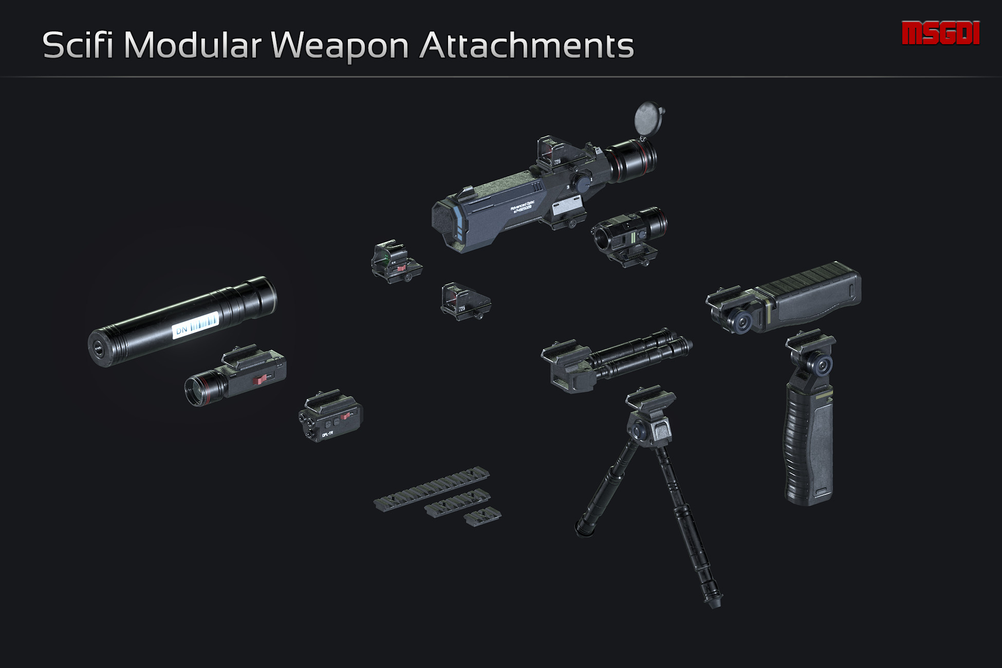 Scifi Modular Weapon Attachments | 3D Guns | Unity Asset Store