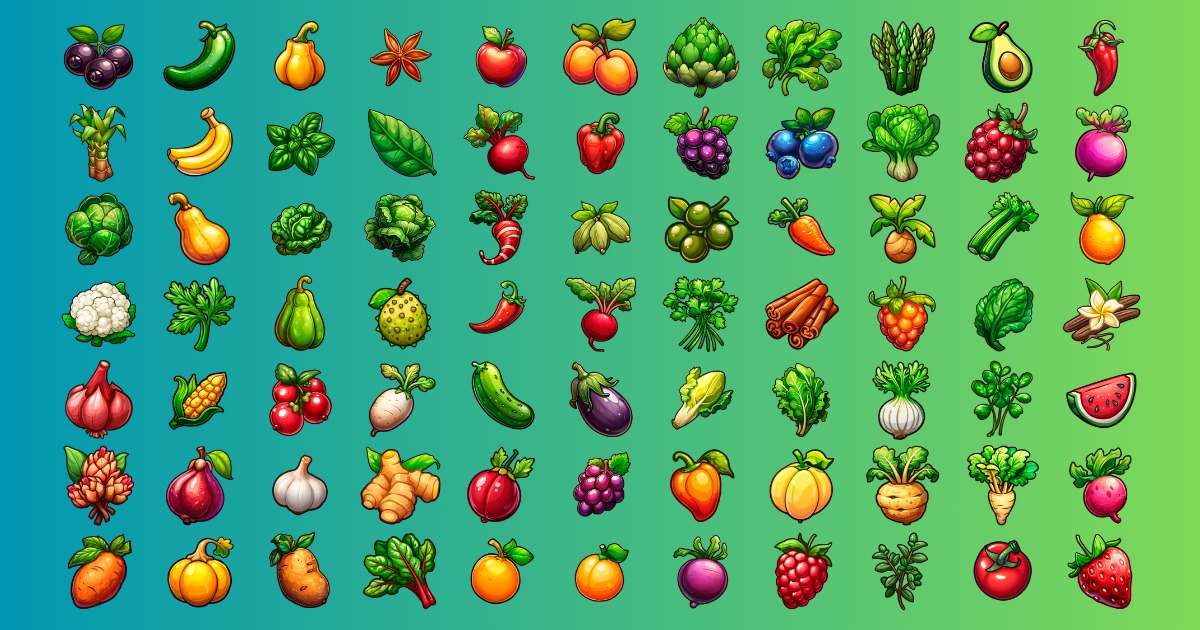 138 Colorful 2D Farm Fruits and Vegetables Icons | 2D Icons | Unity ...