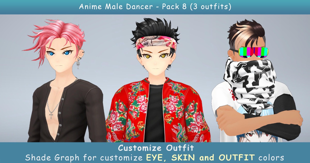 Anime Male Dancer - Pack 8 (3 outfits) | Characters | Unity Asset Store