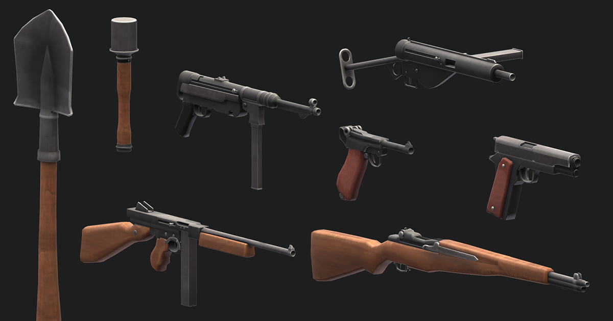 Stylized WW2 Weapon Pack | 3D Weapons | Unity Asset Store