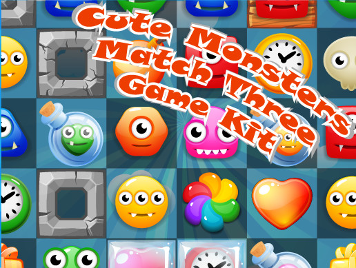 Cute Monsters Match Three Game Kit | 2D Textures & Materials | Unity ...