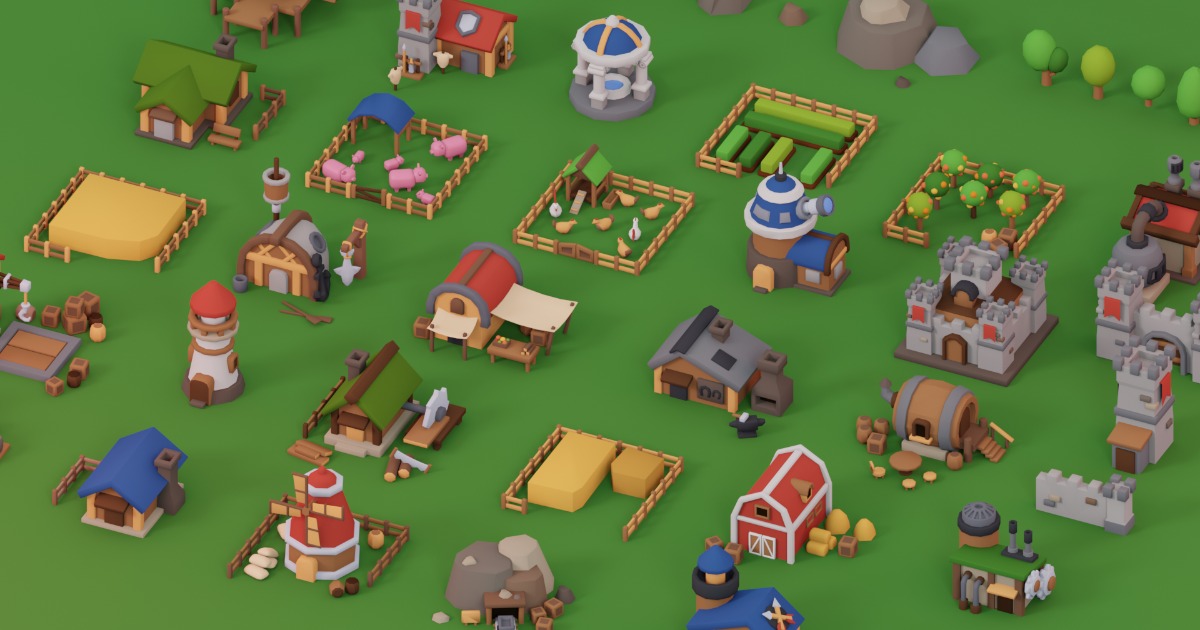 Lowpoly Medieval Cartoon Stylized Village Town Exteriors Environment Asset Kit | 3D Environments ...