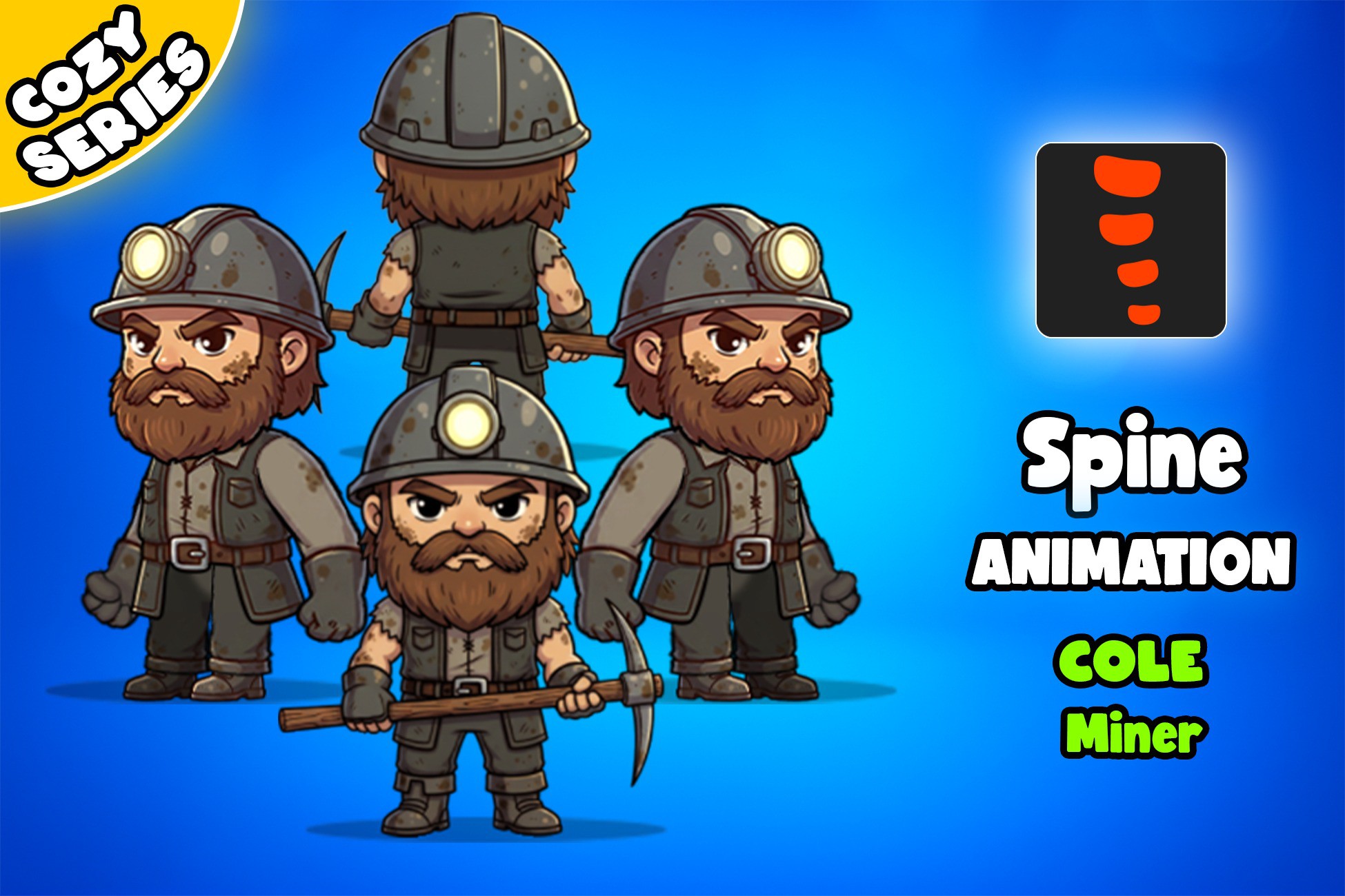 Cole Miner 2D Animated Spine Character (Cozy Series) | 2D Characters ...
