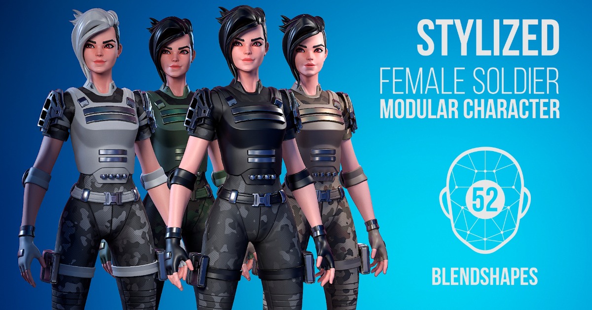 Stylized Female Soldier Modular Character 3d Characters Unity Asset Store