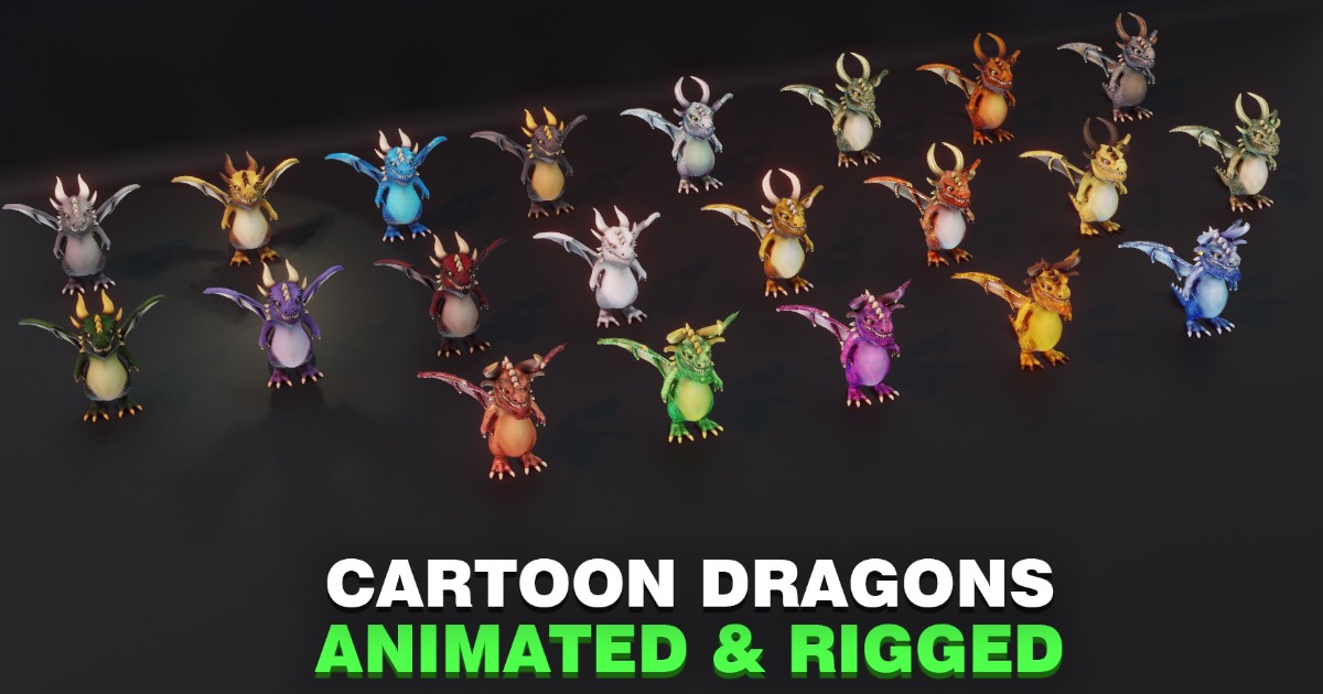 Cartoon Dragons: 20 Stylized Dragons 3D Models Pack | 3D Creatures ...