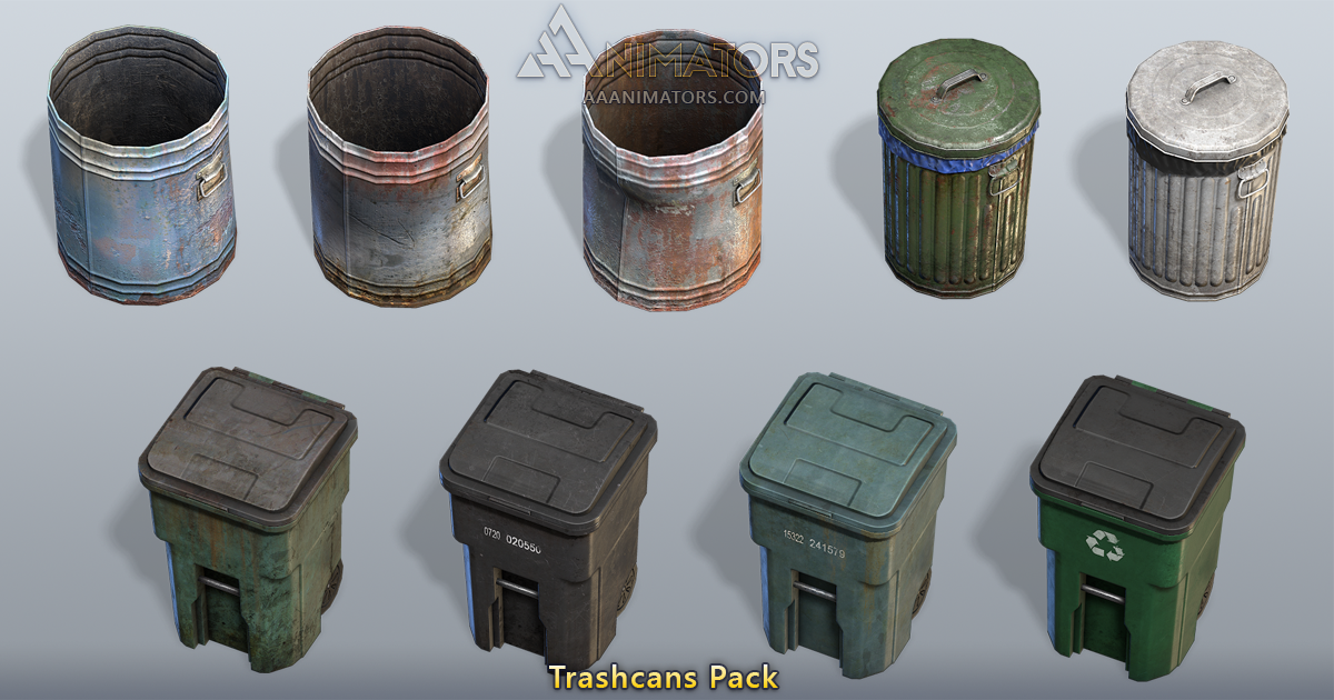 Low Poly Trash Cans Pack | 3D Exterior | Unity Asset Store