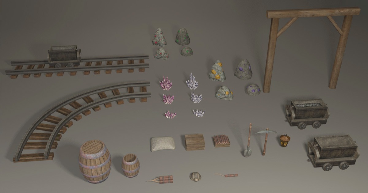 Miner & Mining Pack - 30 items collection | 3D Dungeons | Unity Asset Store