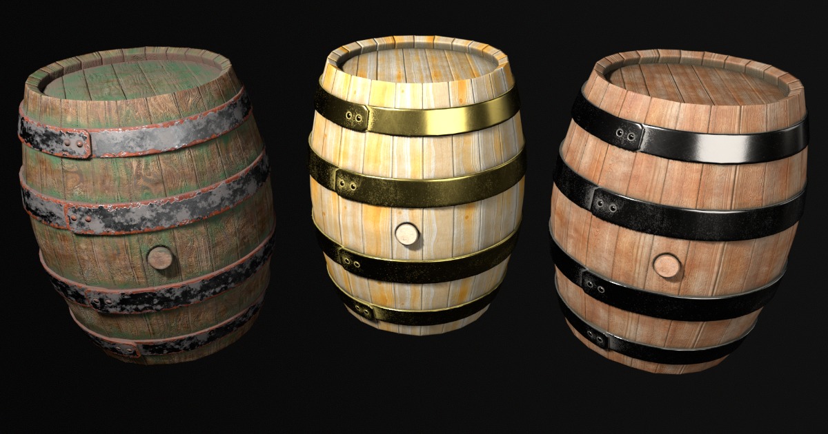 A versatile set of barrels with different textures | 3D Interior ...