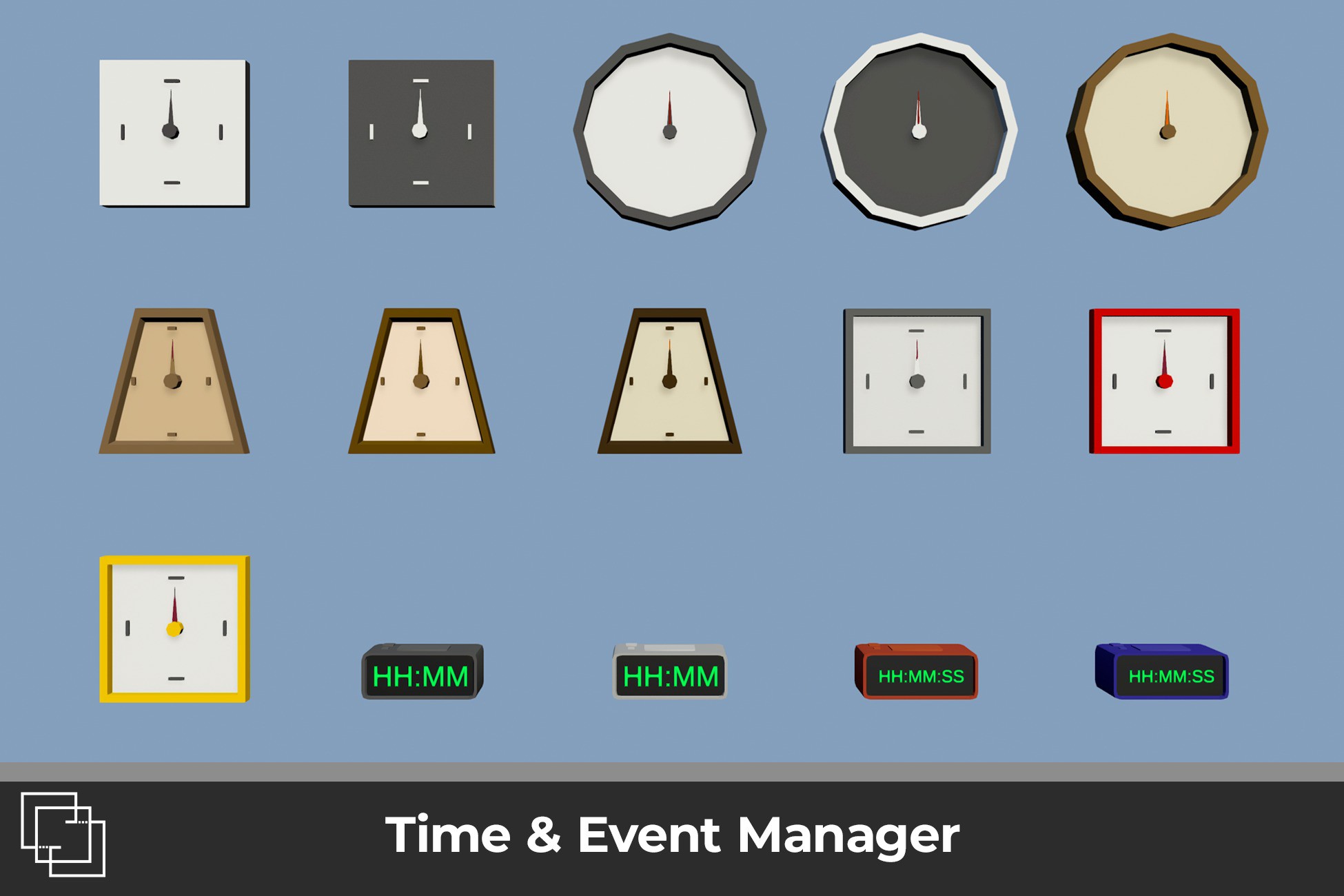 Clocks & Timers - Event manager - 3D Low Poly | 3D Tools | Unity Asset Store