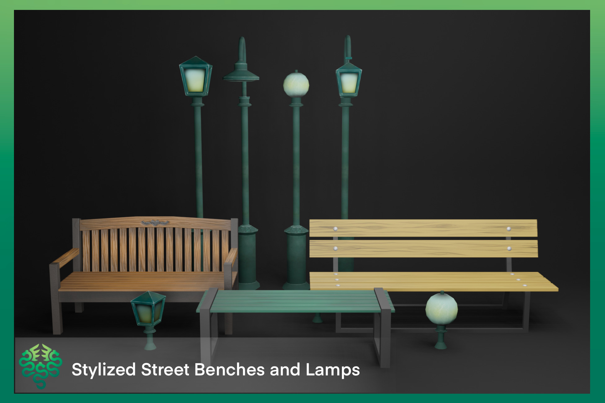 Stylized Street Benches and Lamps | 3D Furniture | Unity Asset Store