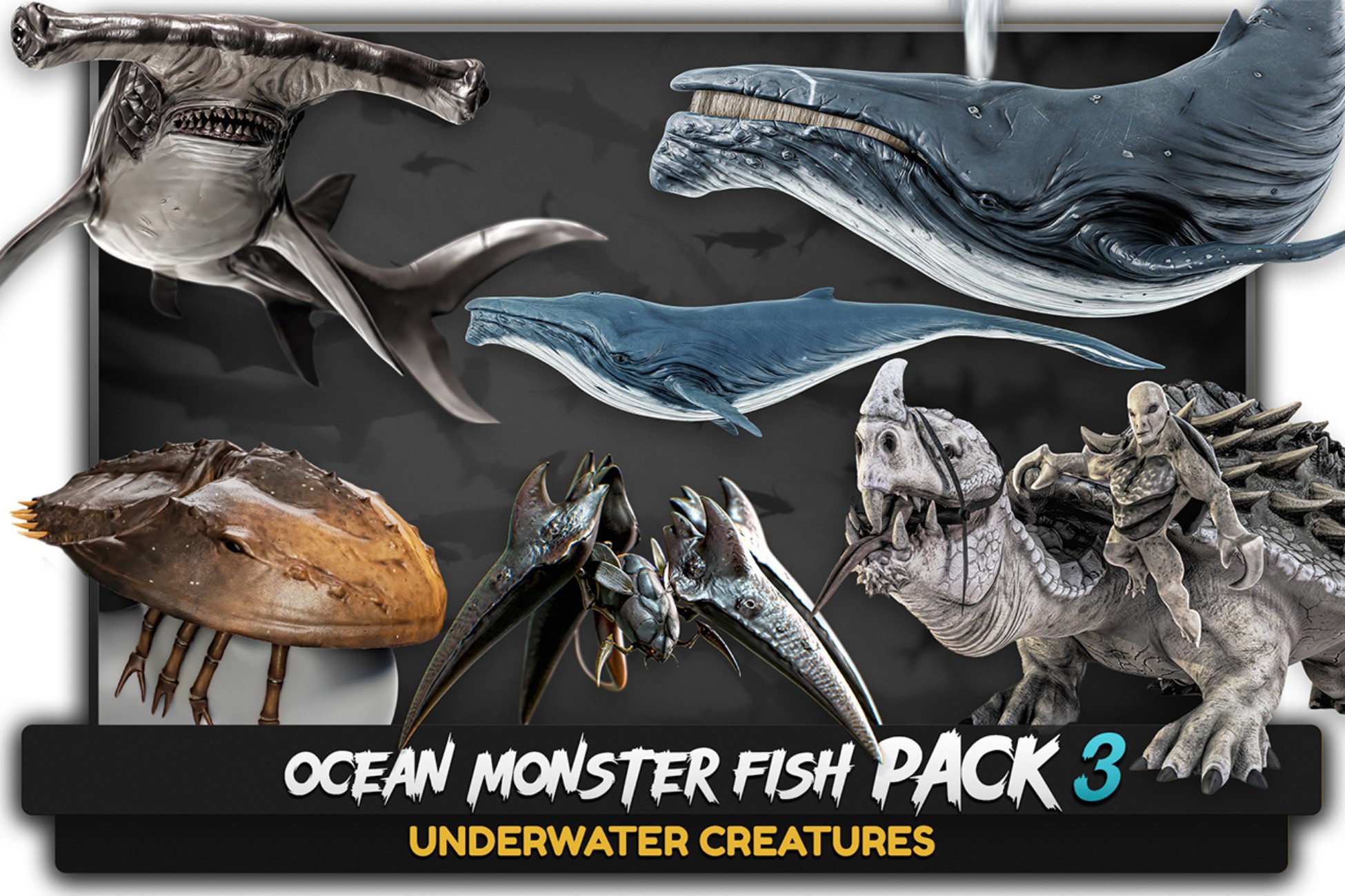 Ocean Monster Fish 03 Pack - Fish low poly model - lowpoly horror fish ...