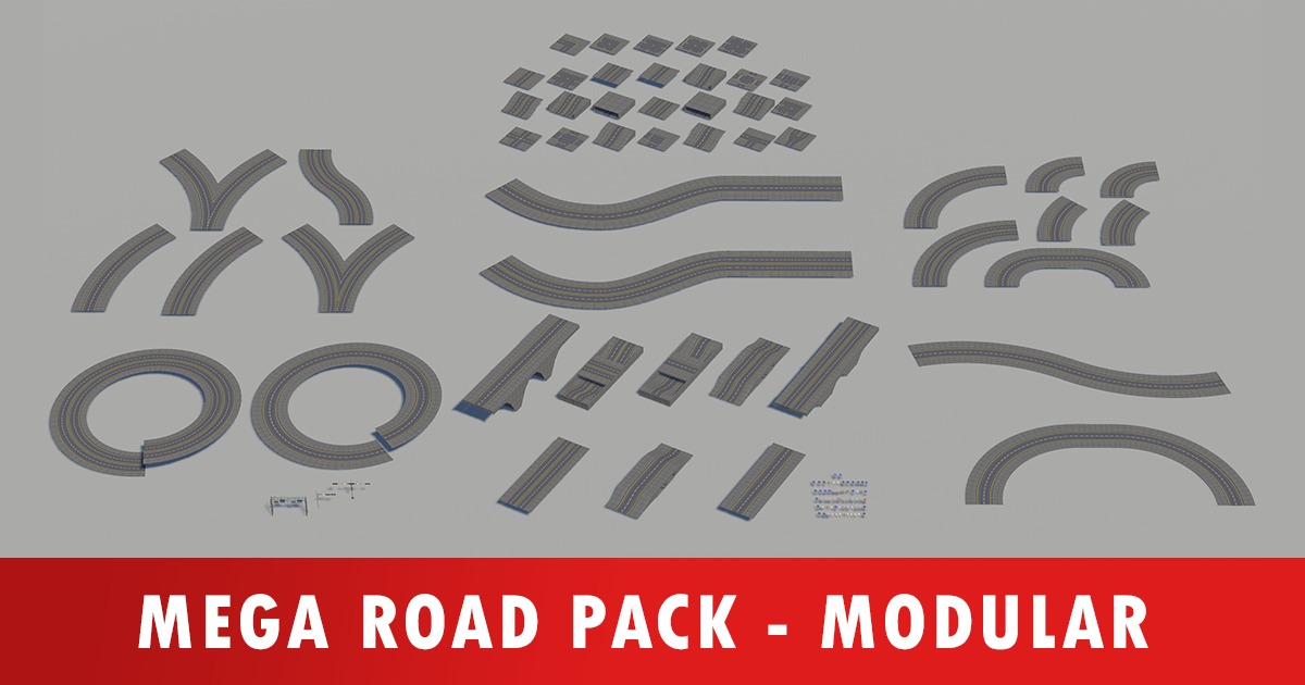 Modular Roads Pack - Mega Road Pack | 3D Roadways | Unity Asset Store