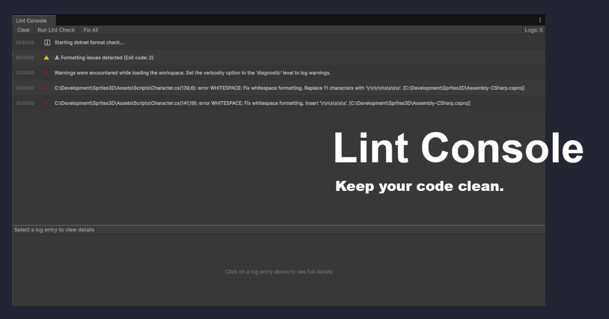 Lint Console | Utilities Tools | Unity Asset Store