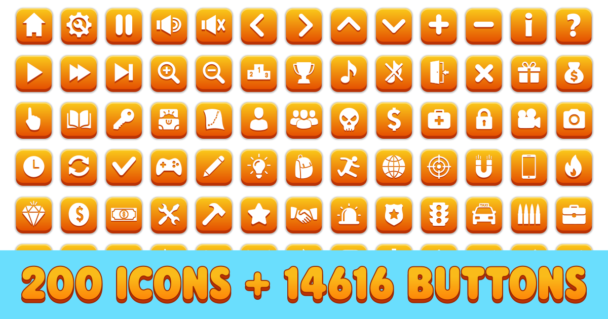 Ultimate Button & Icon Pack (200 icons and 14616 buttons) | 2D Icons ...