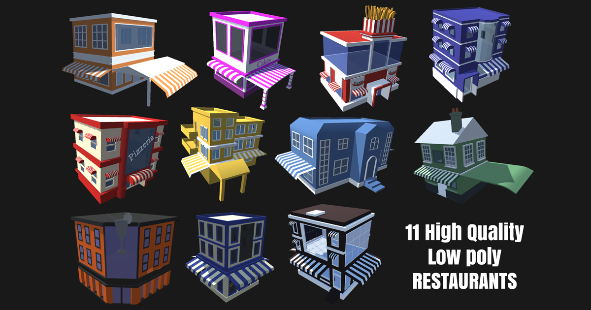 Low Poly Restaurants | 3D 도시 | Unity Asset Store