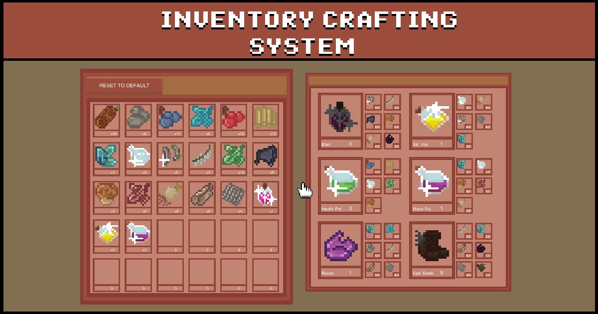 Inventory and Crafting System - 16x16 Pixel Items Asset Pack | 2D ...