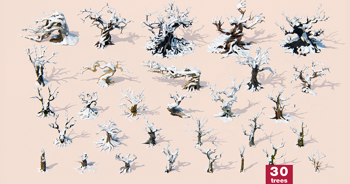 Fantazy Stylized Winter Nature - Snow Tree Pack (30 3d models) | 3D ...