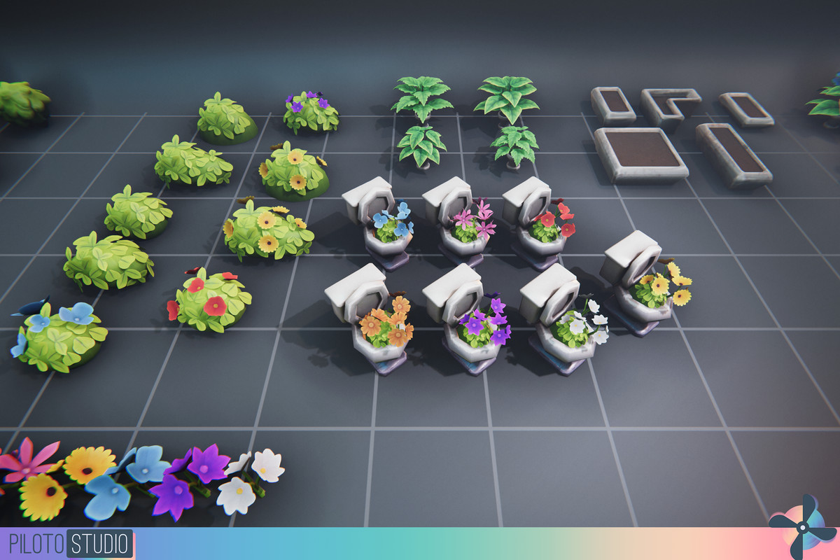 Stylized Vegetation Pack - Flowers, Bushes, Leaves, Vases