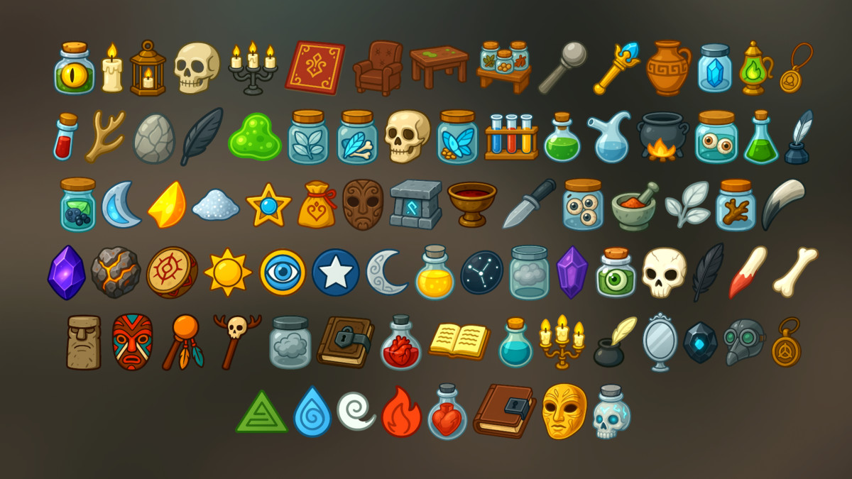 Magic Alchemy Icons Fantasy RPG Items Pack for Adventure and Mobile Games