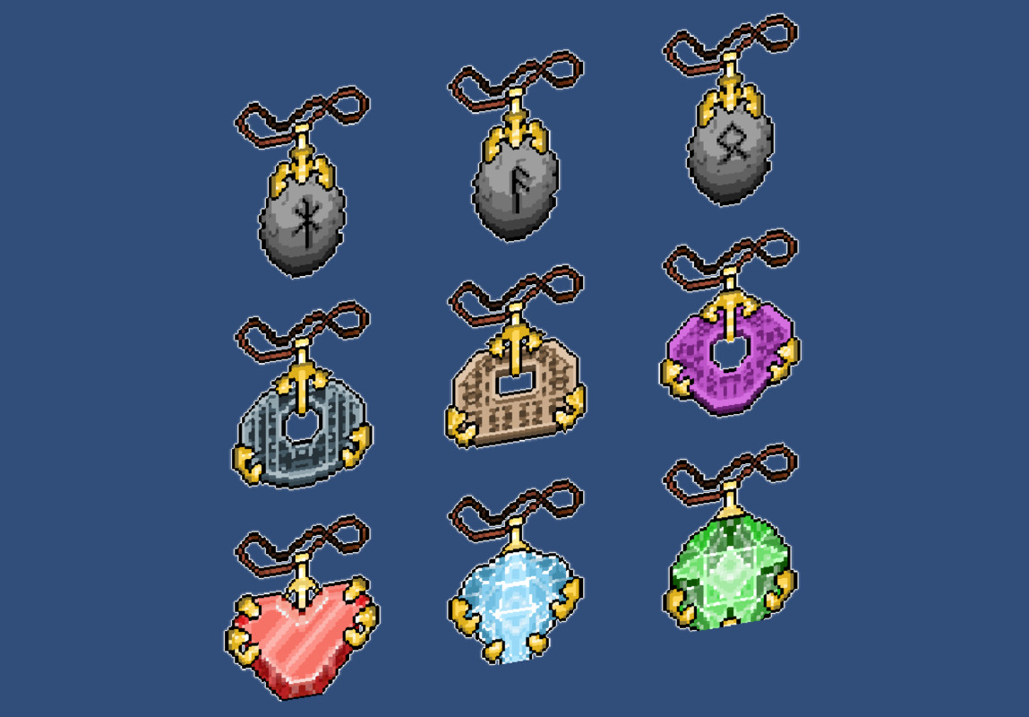 2D Amulets Icons Pixel Art